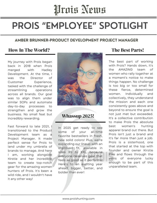 Meet Amber Brunner! Product Development Manager – Prois Hunting